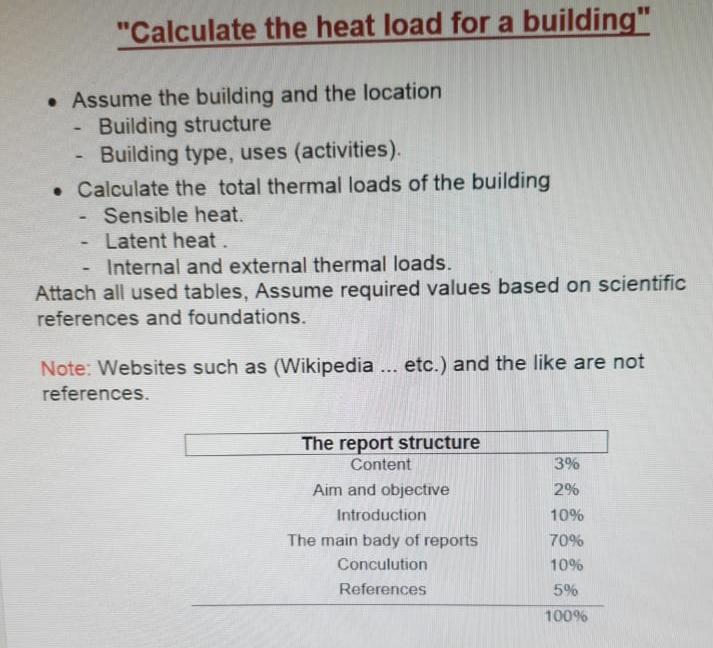 Solved "Calculate the heat load for a building" • Assume the | Chegg.com