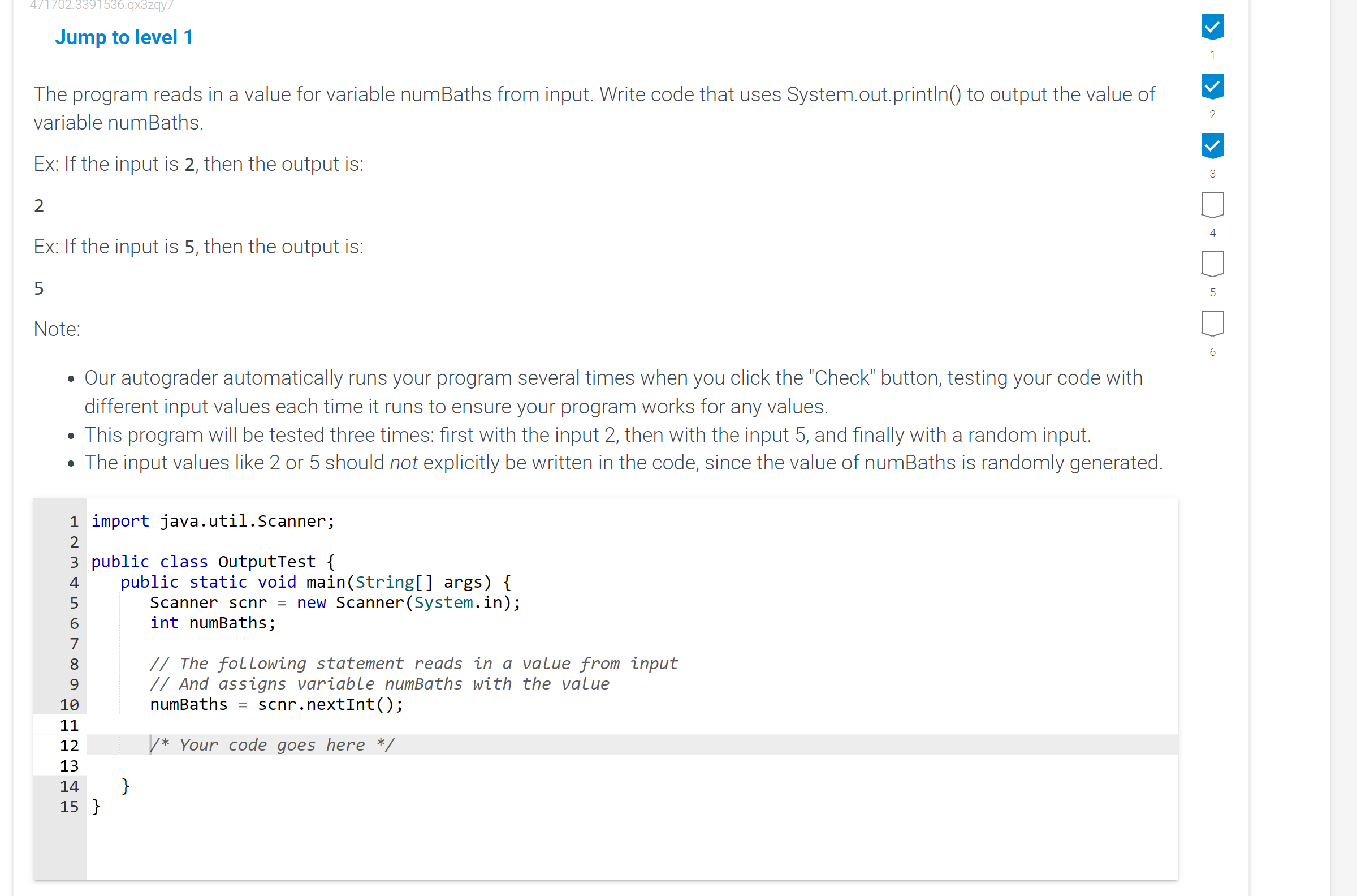 Solved The program reads in a value for variable numBaths | Chegg.com