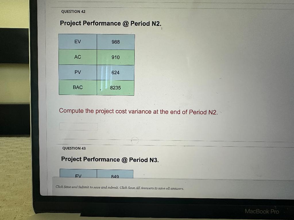 Solved Project Performance @ Period N2. Compute the project | Chegg.com