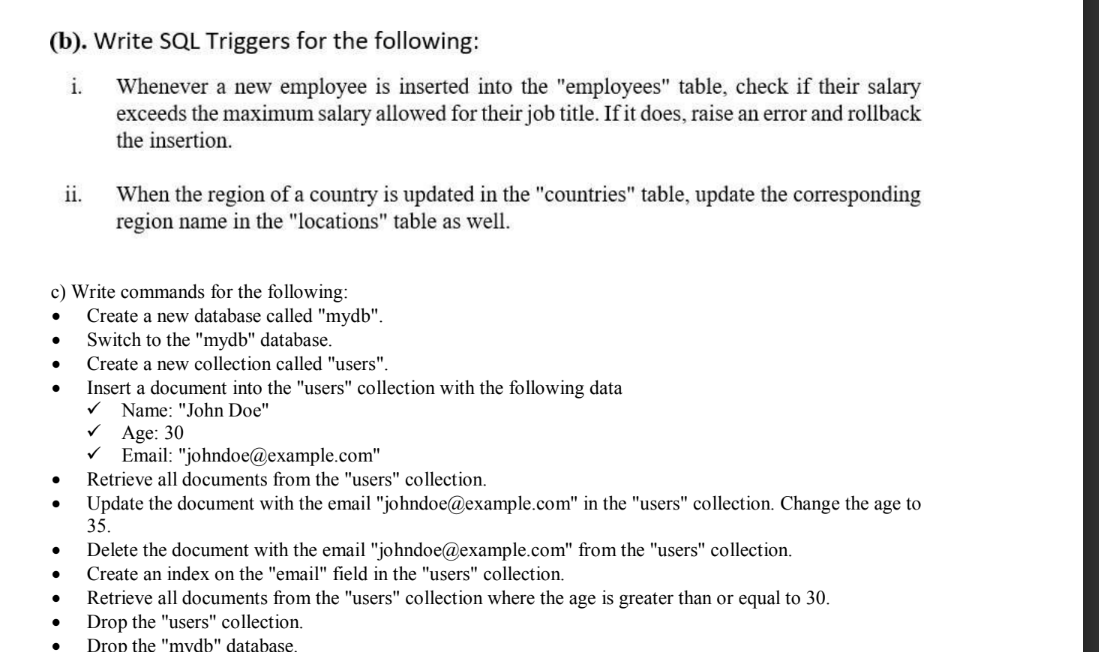 Solved (b). Write SQL Triggers for the following: i. | Chegg.com