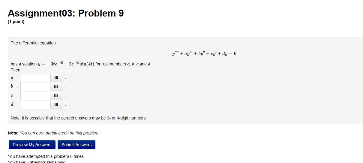 Solved Assignment03: Problem 9 (1 point) The differential | Chegg.com