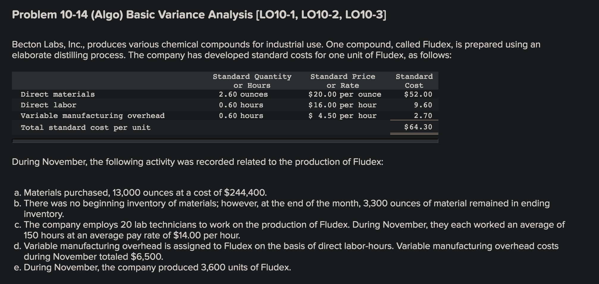 Solved Problem 10-14 (Algo) Basic Variance Analysis (LO10-1, | Chegg.com