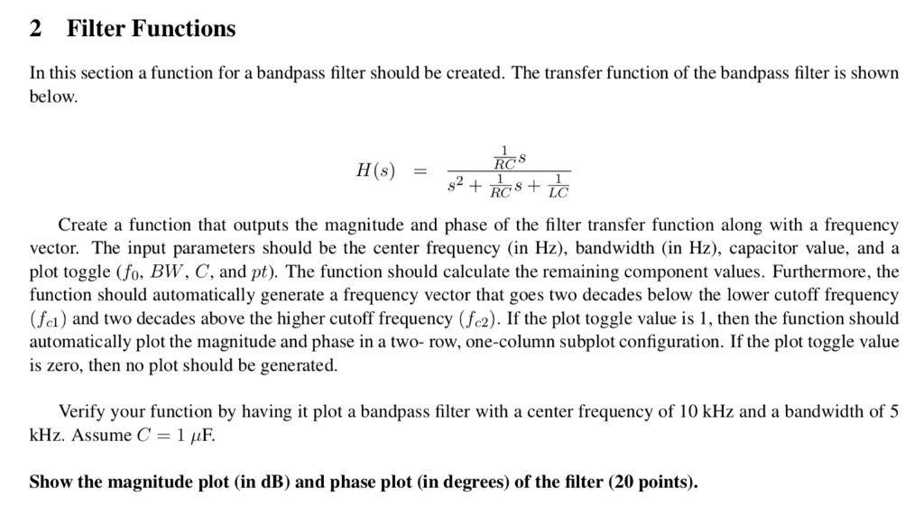 Solved 2 Filter Functions In this section a function for a | Chegg.com