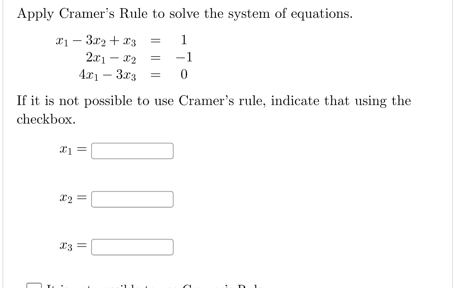 Solved Apply Cramer's Rule to solve the system of equations. | Chegg.com
