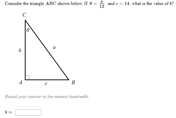 Solved Consider the triangle ABC shown below. If @= and c = | Chegg.com