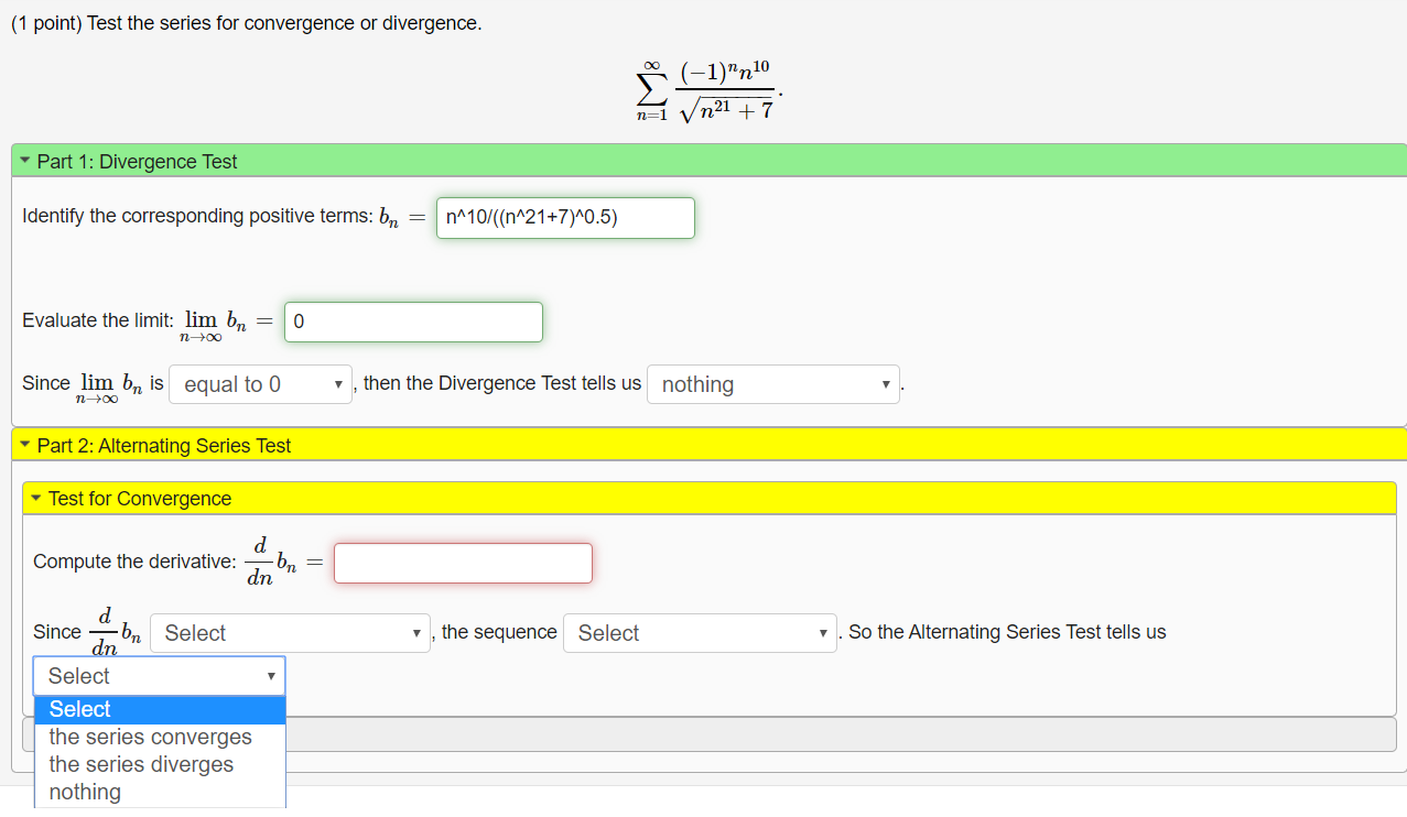 Solved (1 point) Test the series for convergence or | Chegg.com