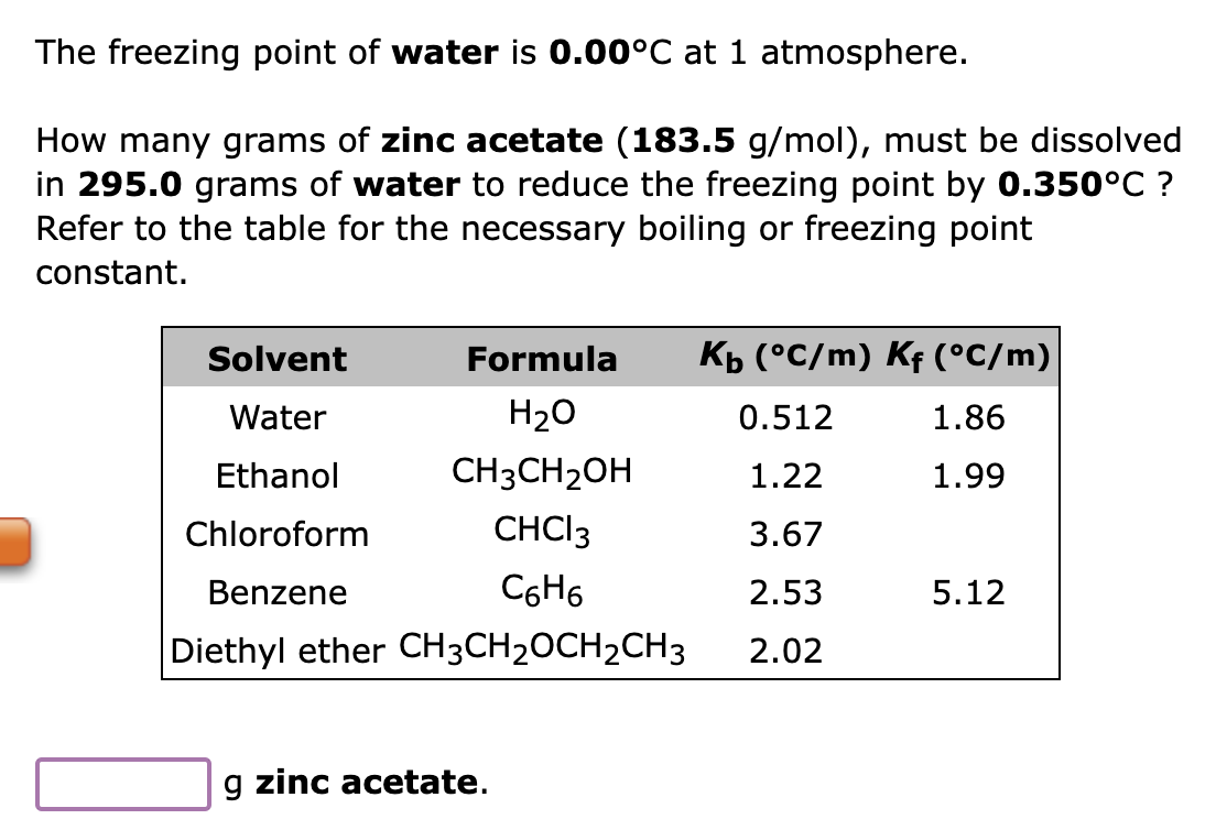 Solved The freezing point of water is 0.00°C at 1 | Chegg.com