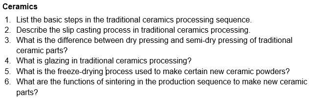 Solved Ceramics 1. List the basic steps in the traditional | Chegg.com
