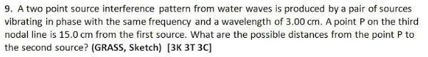 Solved 9. A two point source interference pattern from water | Chegg.com