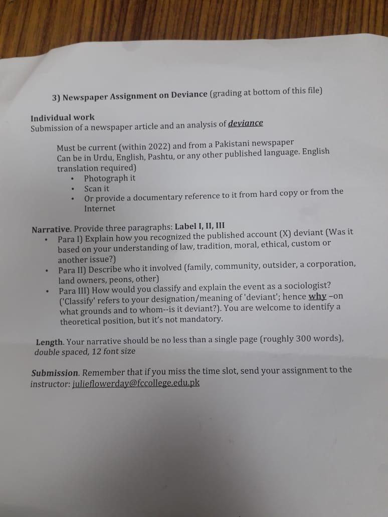 3) Newspaper Assignment on Deviance (grading at | Chegg.com