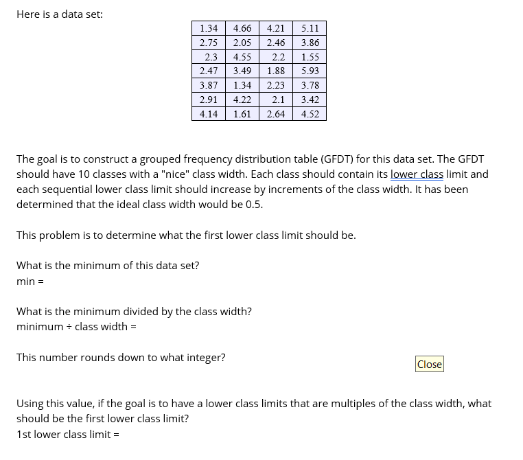 Solved Here is a data set: The goal is to construct a | Chegg.com