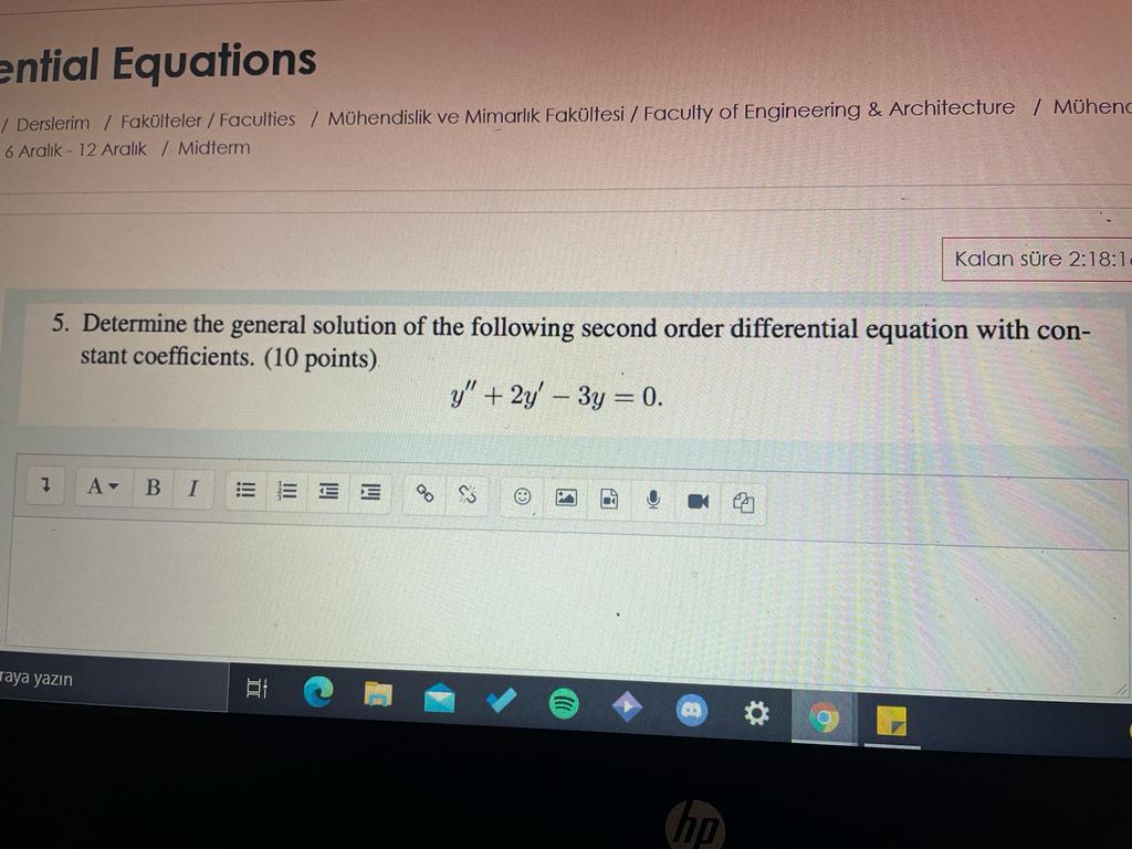 Solved ential Equations Derslerim / Fakülteler / Faculties / | Chegg.com