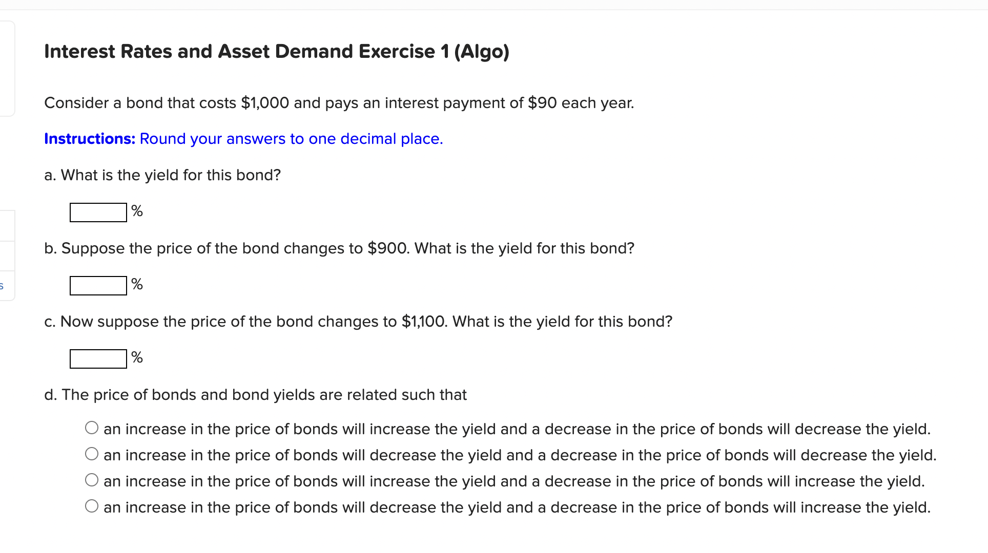 Solved Interest Rates and Asset Demand Exercise 1 (Algo) | Chegg.com