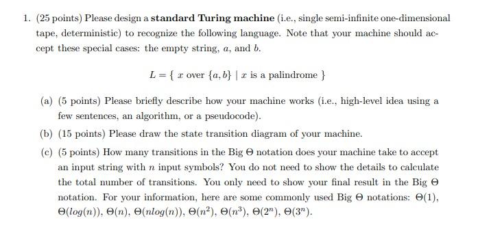 Solved (25 points) Please design a standard Turing machine | Chegg.com