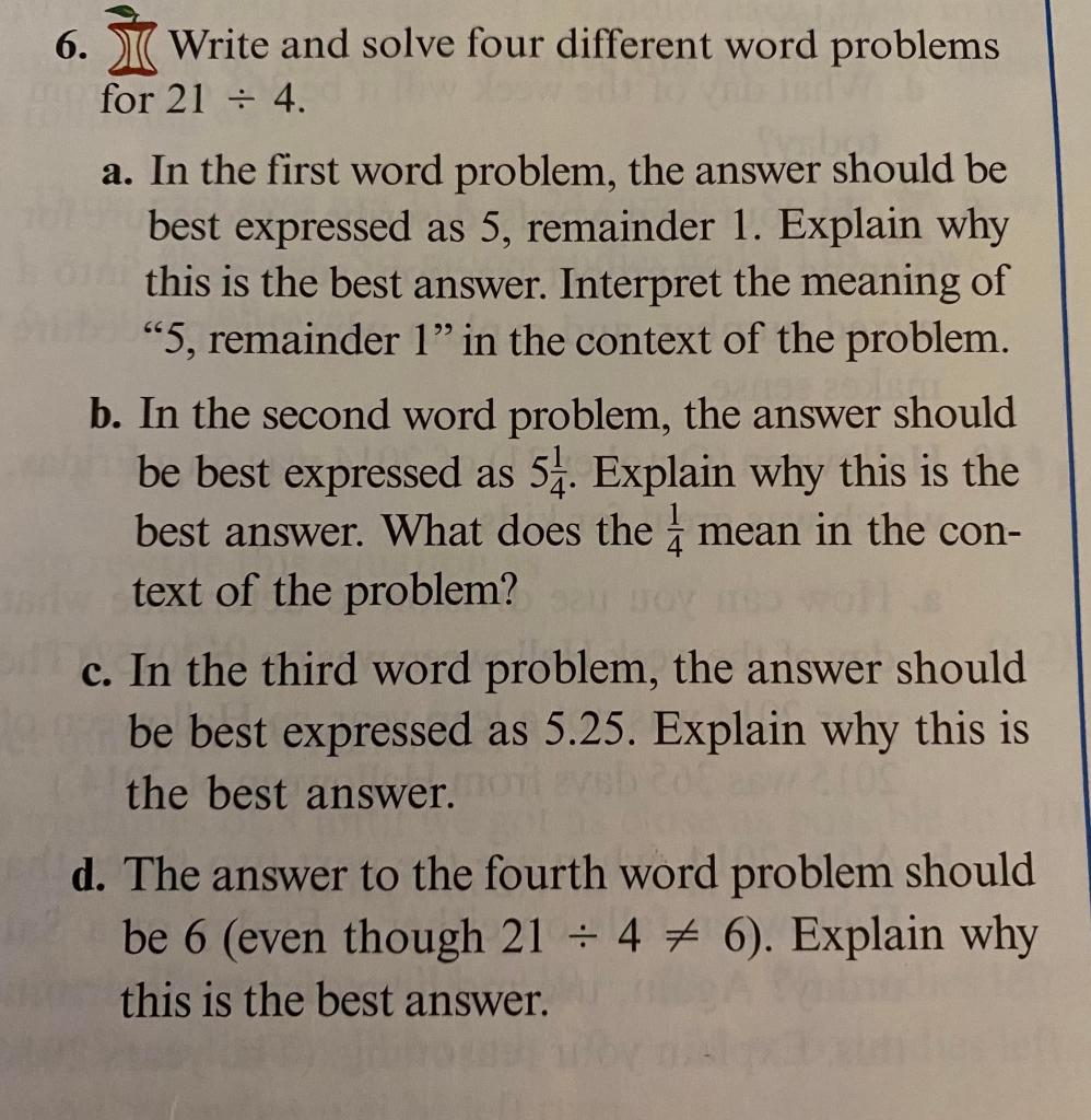 Solved 6. Write and solve four different word problems for | Chegg.com