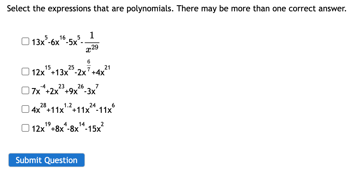 Solved Select the expressions that are polynomials. There | Chegg.com