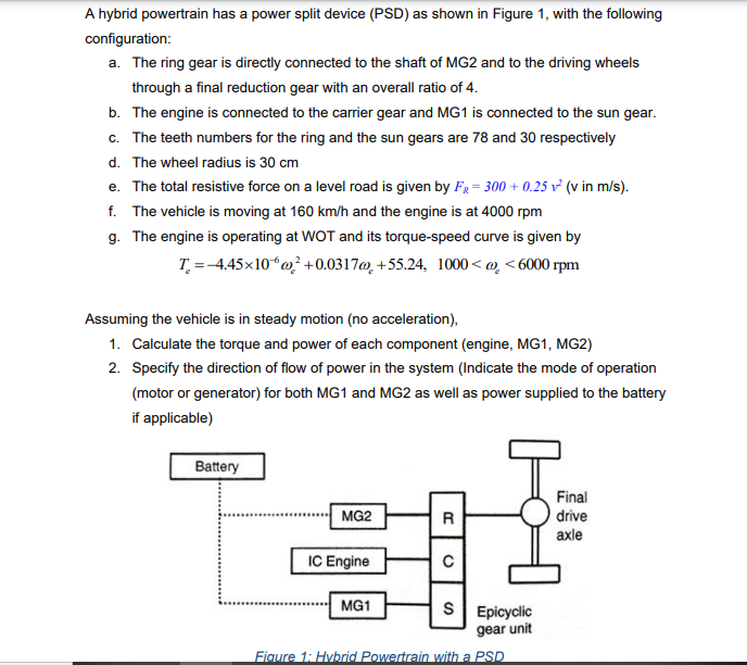 A hybrid powertrain has a power split device (PSD) as | Chegg.com
