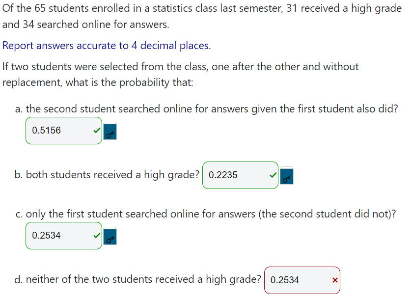 Solved Of the 65 ﻿students enrolled in a statistics class | Chegg.com