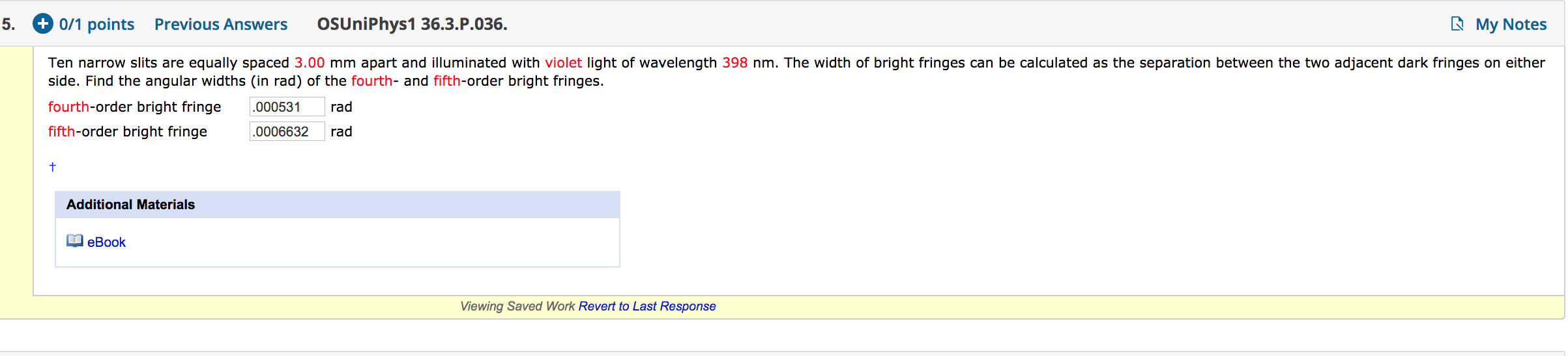 Solved 0/1 points oSUniPhys1 36.3. P.036. My Notes 5. | Chegg.com Solved 0/1 points oSUniPhys1 36.3. P.036. My Notes 5. | Chegg.com