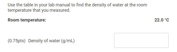 Use the table in your lab manual to find the density | Chegg.com
