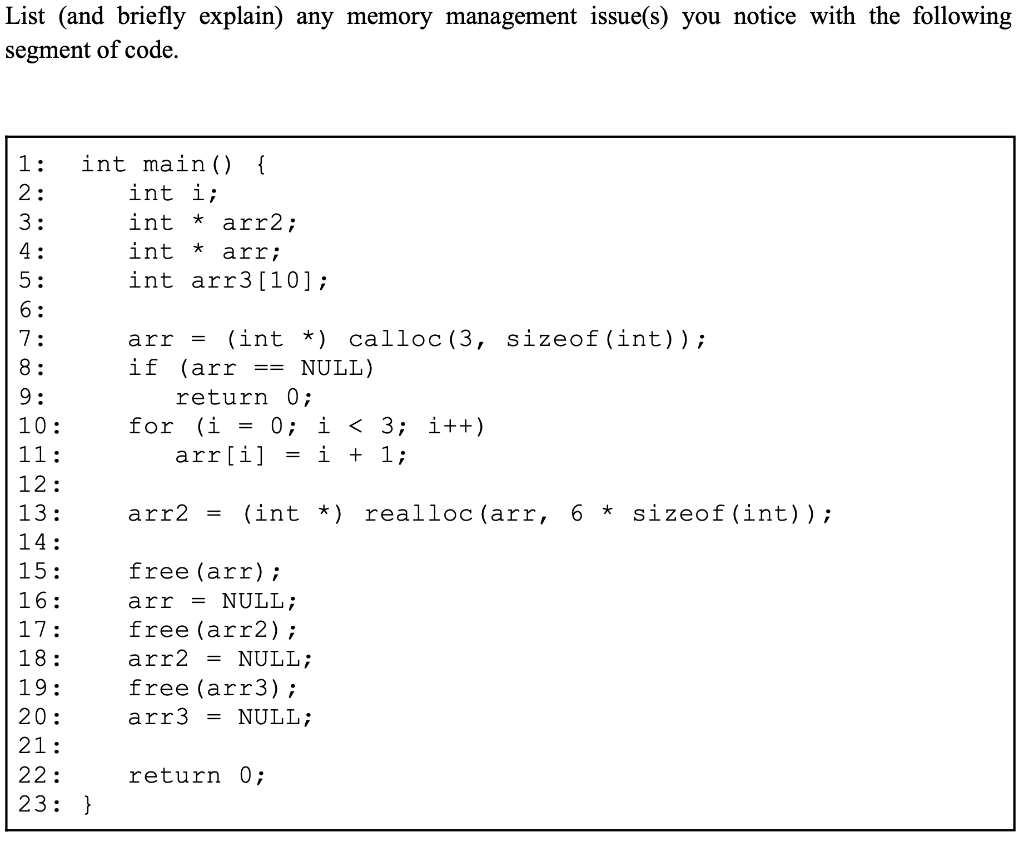 Solved List (and briefly explain) any memory management | Chegg.com