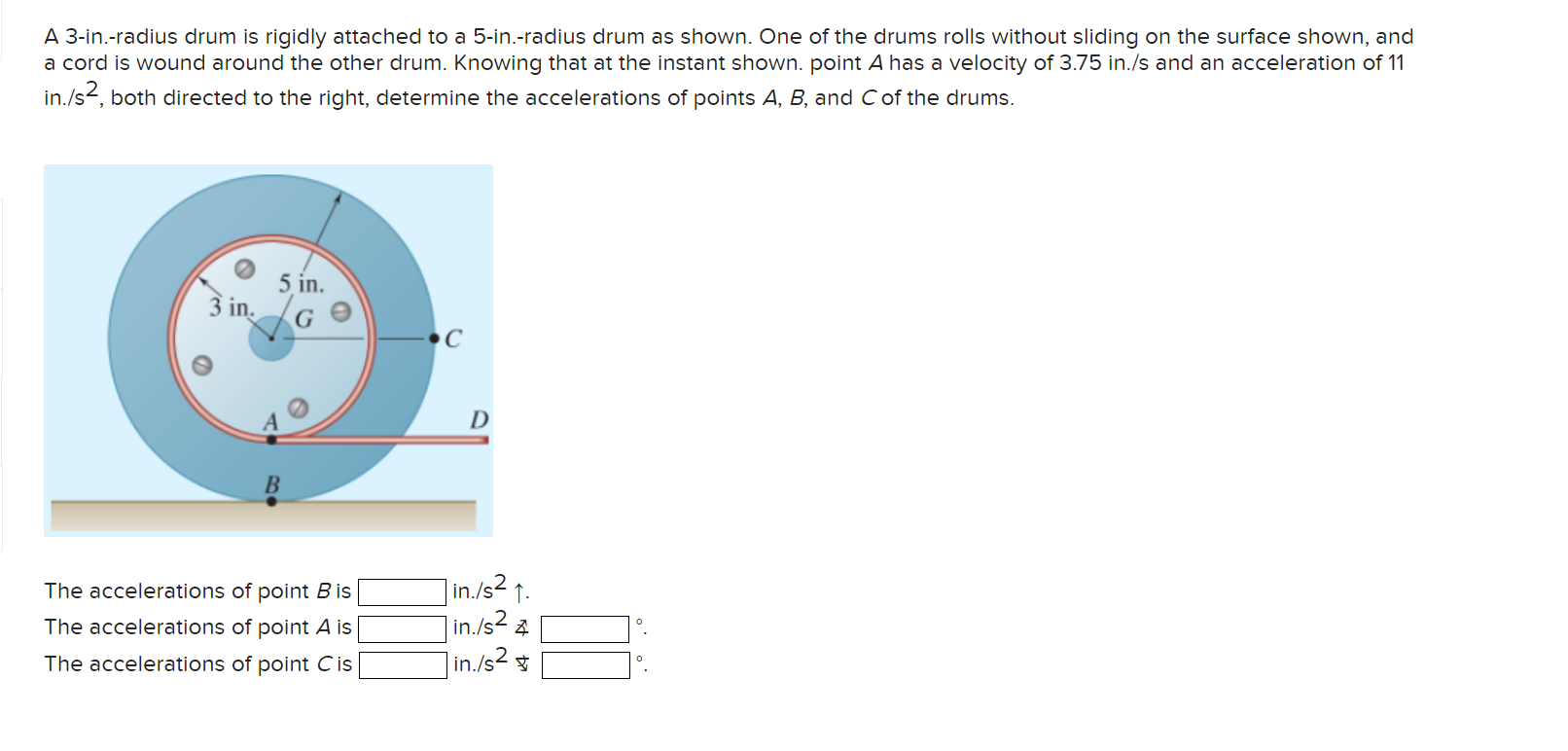 Solved A 3-in.-radius drum is rigidly attached to a | Chegg.com