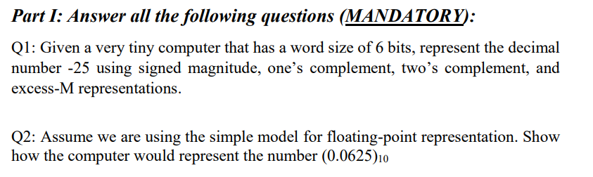 Solved Part I: Answer all the following questions | Chegg.com