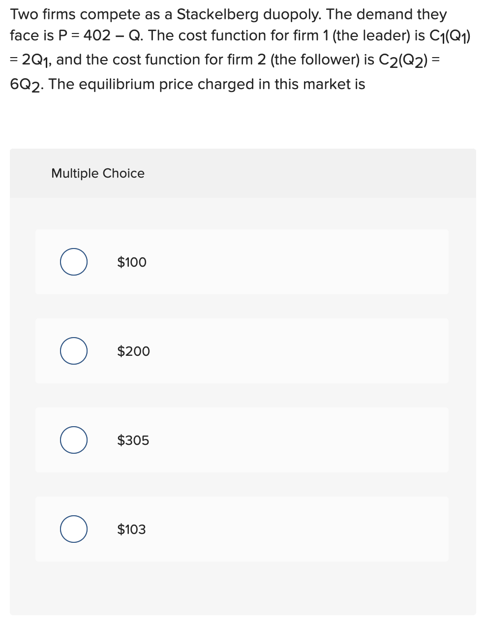 Solved = Two firms compete as a Stackelberg duopoly. The | Chegg.com