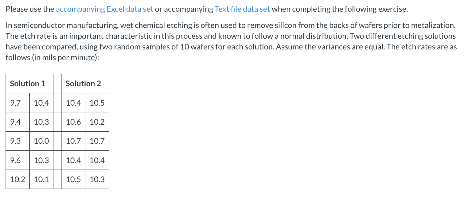 Solved Please use the accompanying Excel data set or | Chegg.com