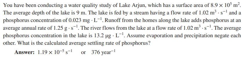 Solved You have been conducting a water quality study of | Chegg.com