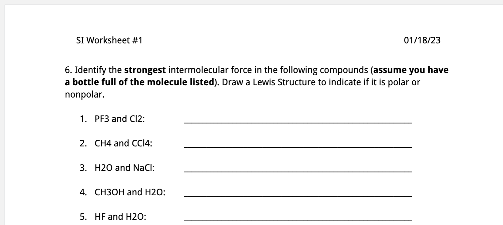 6 Identify The Strongest Intermolecular Force In The