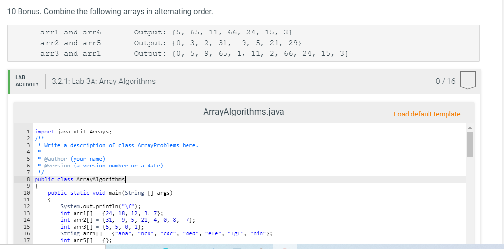 Solved 3.2 Lab 3A: Array Algorithms Refer to the following | Chegg.com