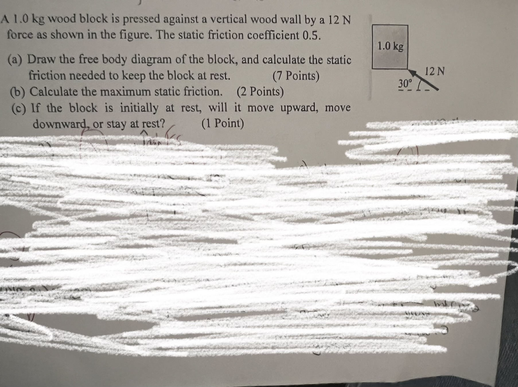 Solved A 1.0 kg wood block is pressed against a vertical | Chegg.com