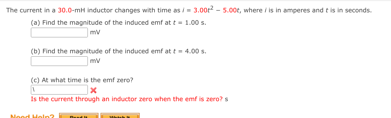 Solved The current in a 30.0-mH inductor changes with time | Chegg.com