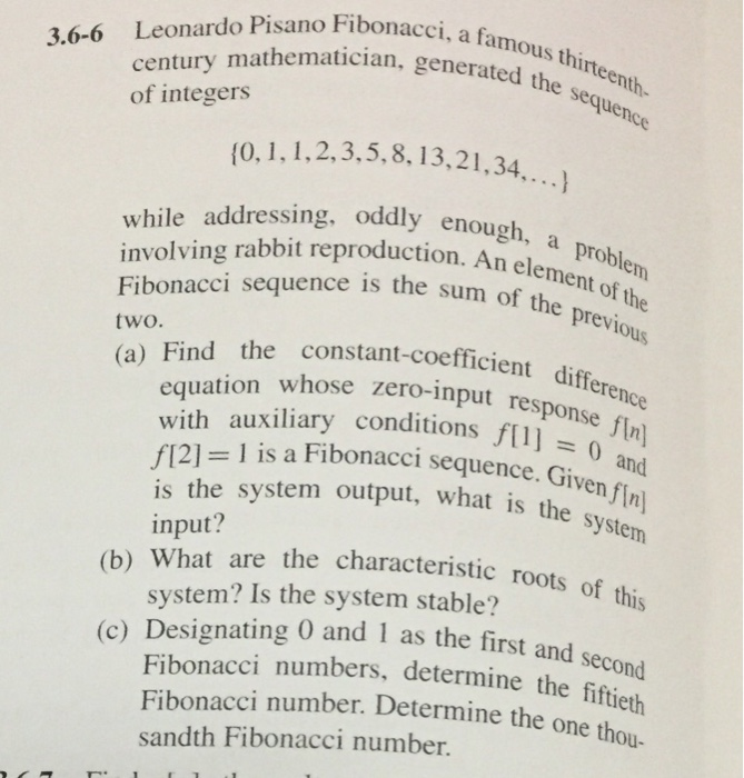 Solved Leonardo Pisano Fibonacci, a fa century | Chegg.com