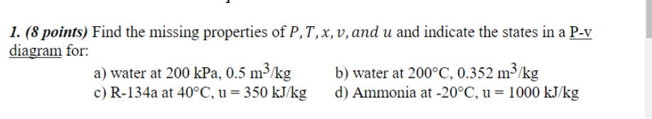 Solved Find the missing property of P,T,v, ﻿u, ﻿h, ﻿and x | Chegg.com