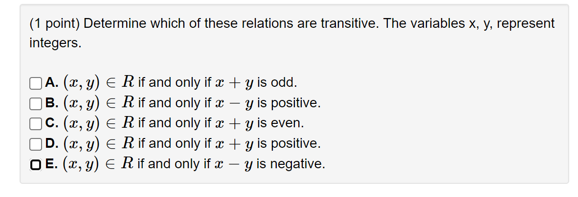 Solved ( 1 point) Determine which of these relations are | Chegg.com