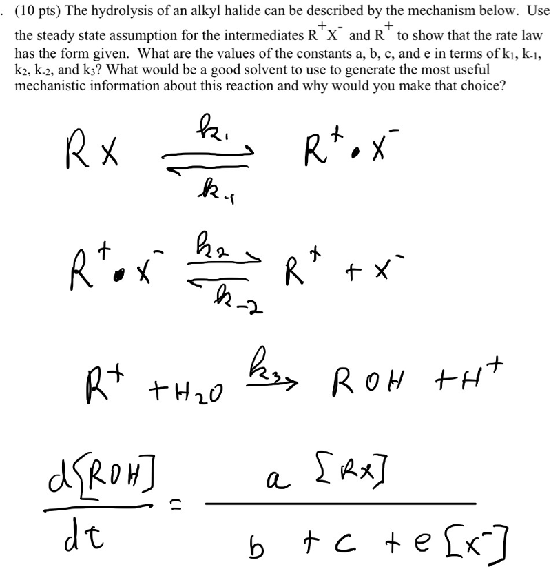 Solved Rxk1⇌k1R+⋅x−R+⋅xk−2k2R++x−R++H2O k3ROH+H+dtd[ROH]=b+c | Chegg.com