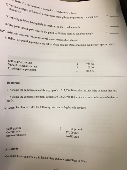 Solved Write T if the statement is true and hmn 6) Vertical | Chegg.com