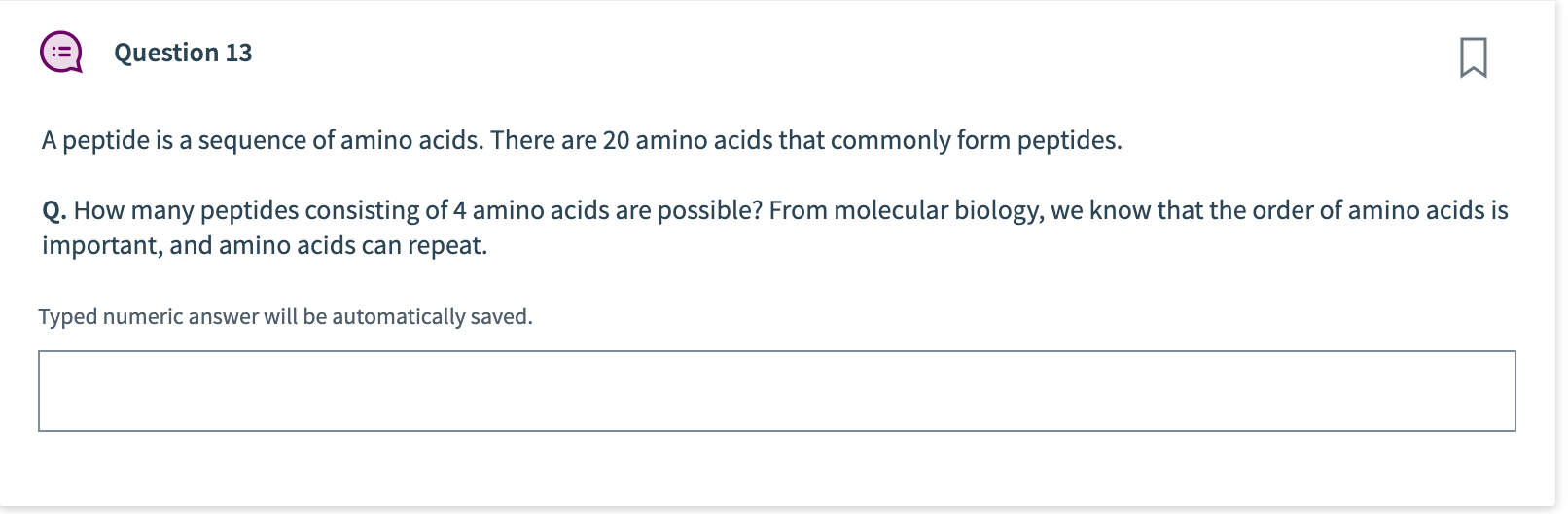 Solved A peptide is a sequence of amino acids. There are 20 | Chegg.com