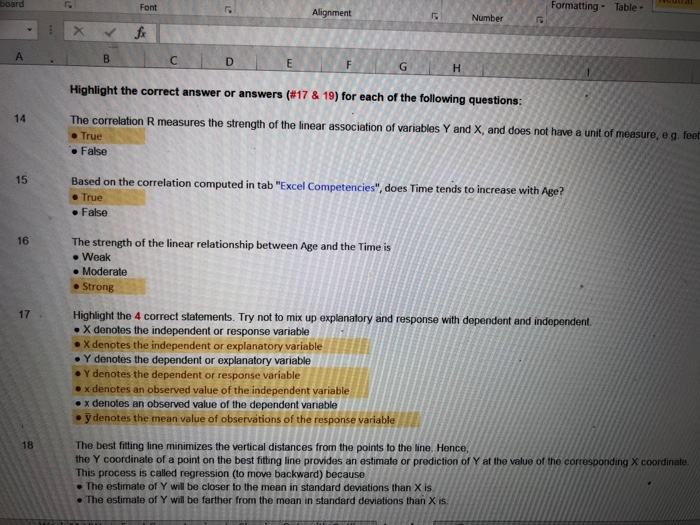 Solved Formatting Table- Font Alignment Number Highlight the | Chegg.com