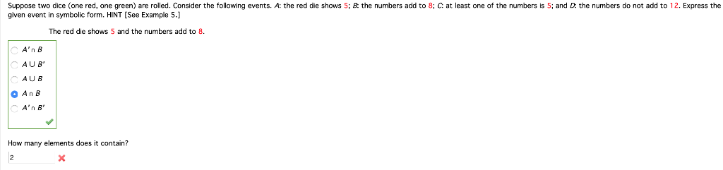 Solved Suppose t given event in symbolic form. HINT two dice | Chegg.com
