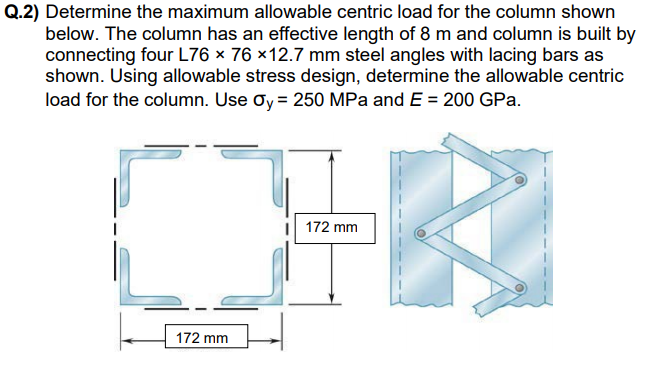 Solved Q.2) Determine the maximum allowable centric load for | Chegg.com