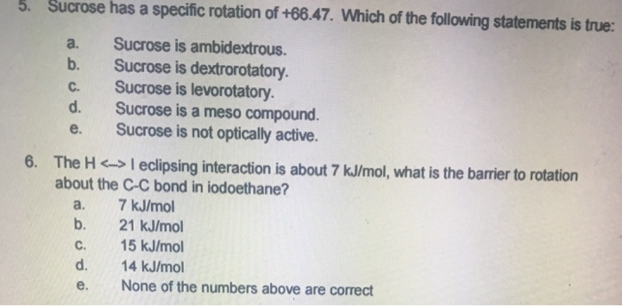 Solved Sucrose has a specific rotation of +66.47. Which of | Chegg.com
