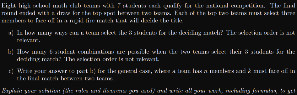Solved Eight high school math club teams with 7 students | Chegg.com