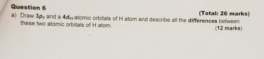 Solved Question 6 a) Draw 3py and a 4dxz atomic orbitals of | Chegg.com