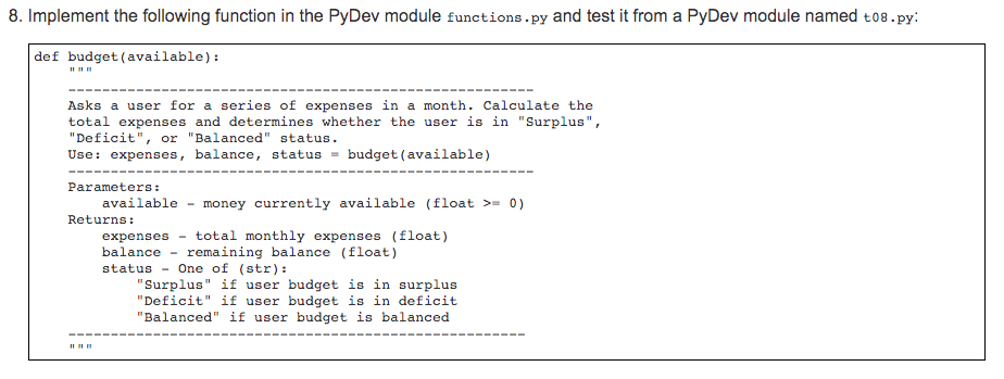 Solved 8. Implement the following function in the PyDev | Chegg.com