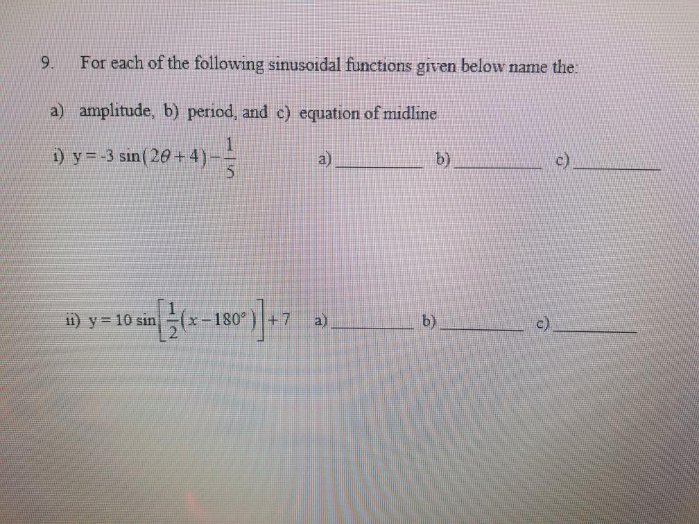 Solved 9. For each of the following sinusoidal functions | Chegg.com