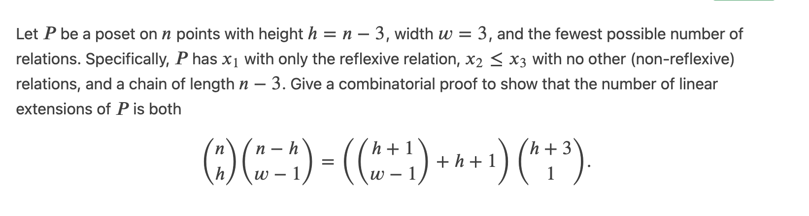 Solved Let P be a poset on n points with height h = n − 3, | Chegg.com