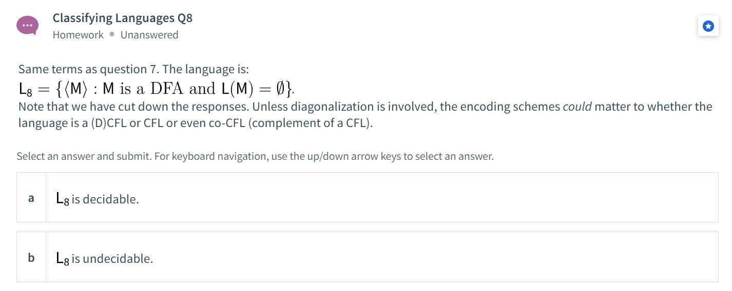 Solved Classifying Languages Q6 Homework. Unanswered | Chegg.com